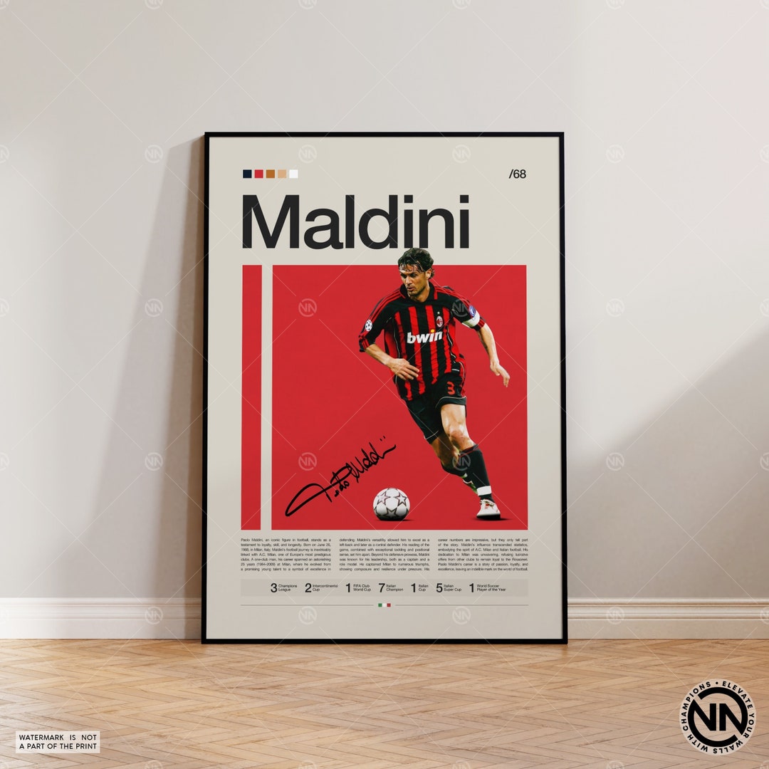 Paolo Maldini Poster, AC Milan Poster, Soccer Gifts, Sports Poster ...