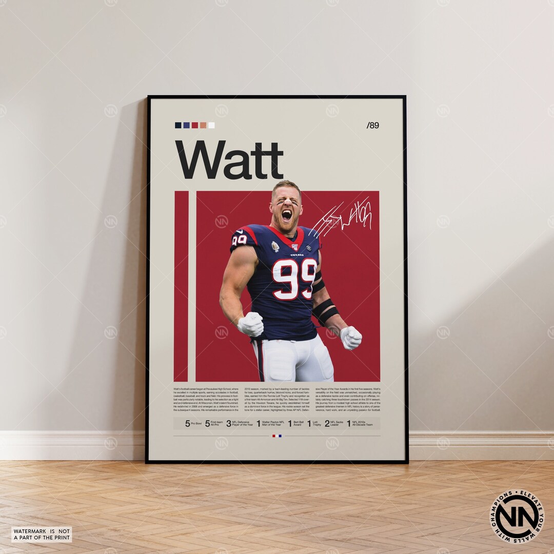 J. J. Watt Poster, Houston Texans Print, NFL Poster, Sports Poster, NFL ...