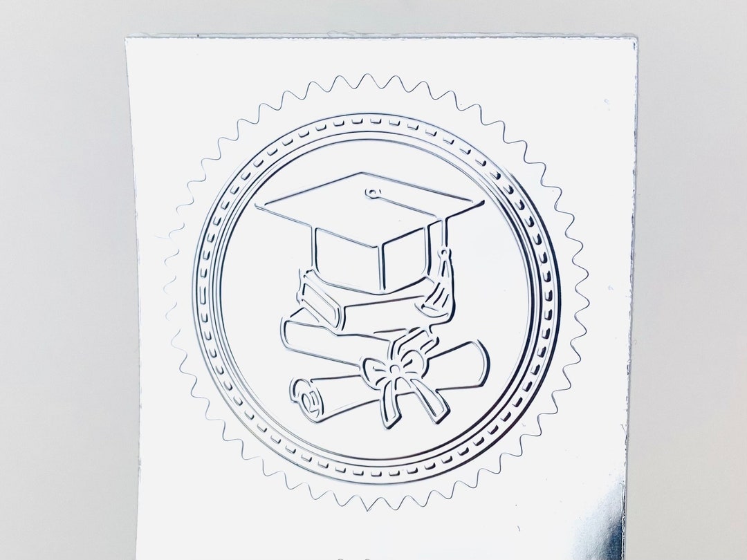 24 Graduation Silver Shiny Stickers for Invitations Cap Diploma (6 ...