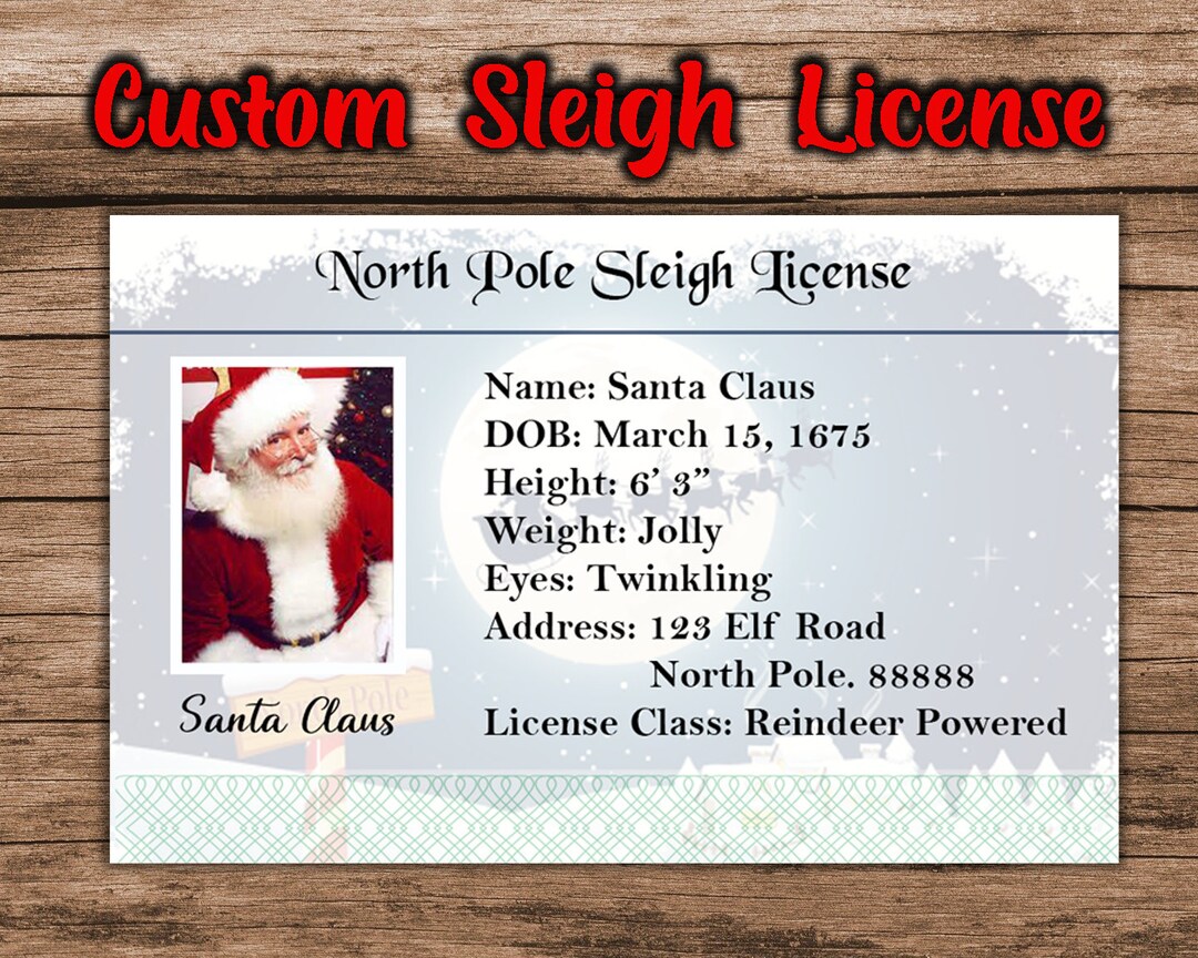 Santa North Pole Sleigh License Realistic PVC Card Personalized - Etsy