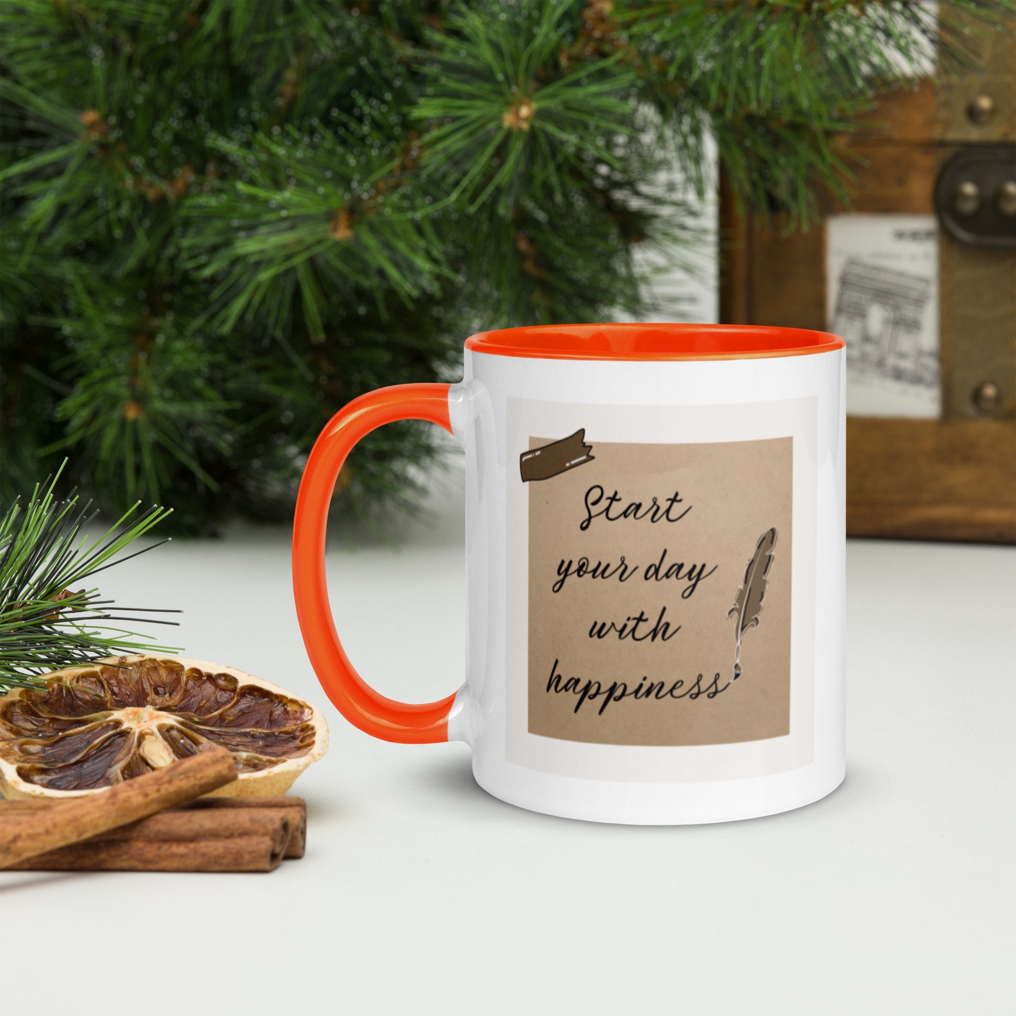 Positive Thoughts Mug, Happiness Mug, Colored Inside, Colorful Rim and ...