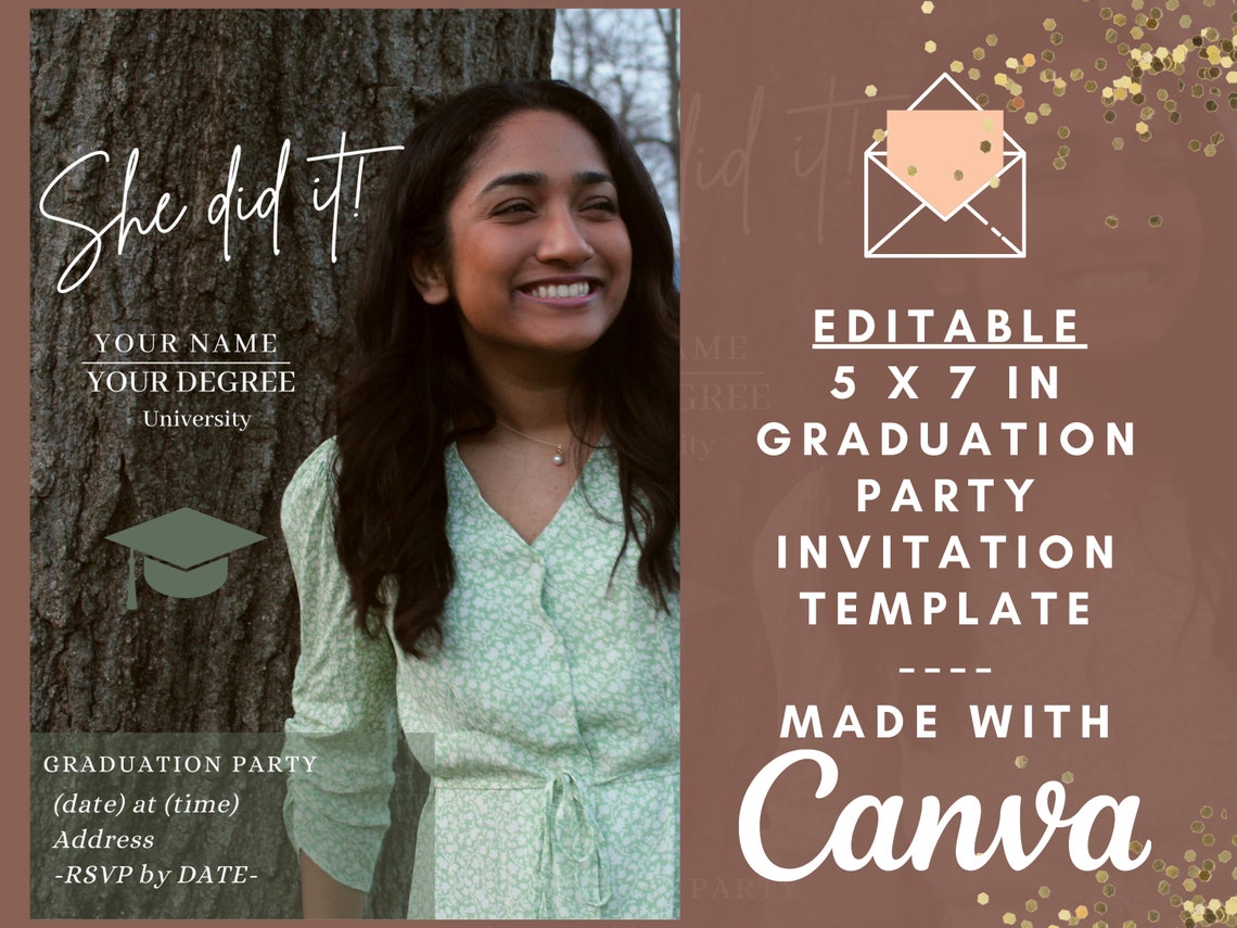 Editable 5x7 Graduation Party Template, Customizable Canva Template - Etsy