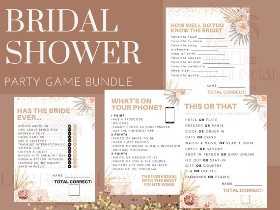 Bridal Shower Printable Party Game Bundle Bohemian Floral Etsy