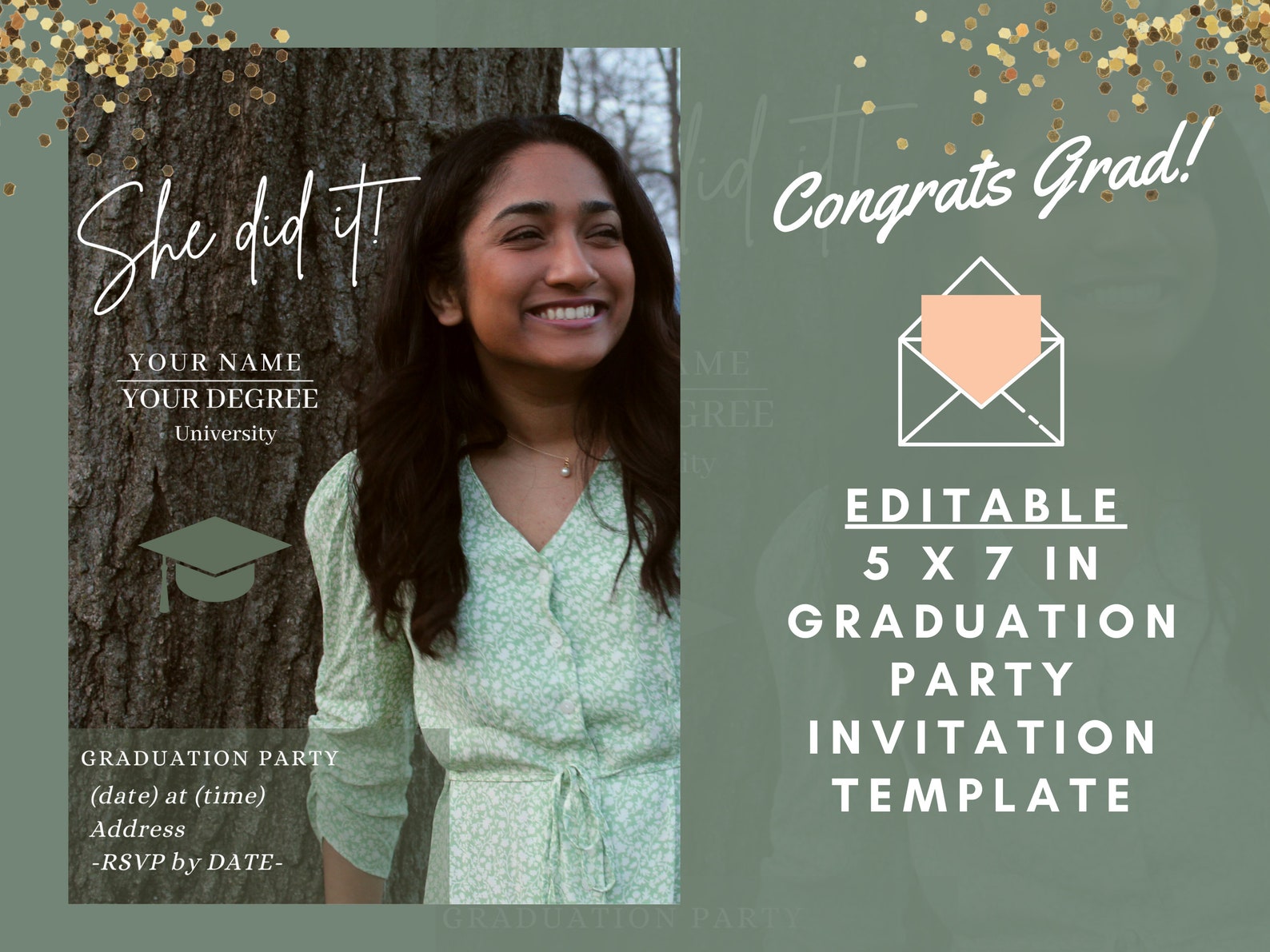 Editable 5x7 Graduation Party Template, Customizable Canva Template - Etsy