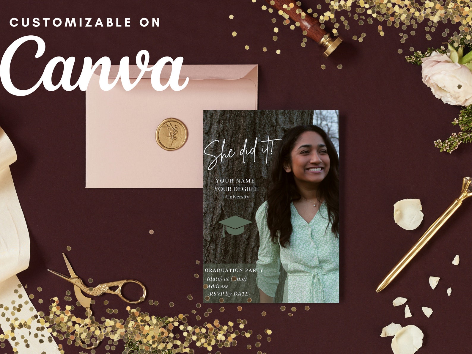 Editable 5x7 Graduation Party Template, Customizable Canva Template - Etsy