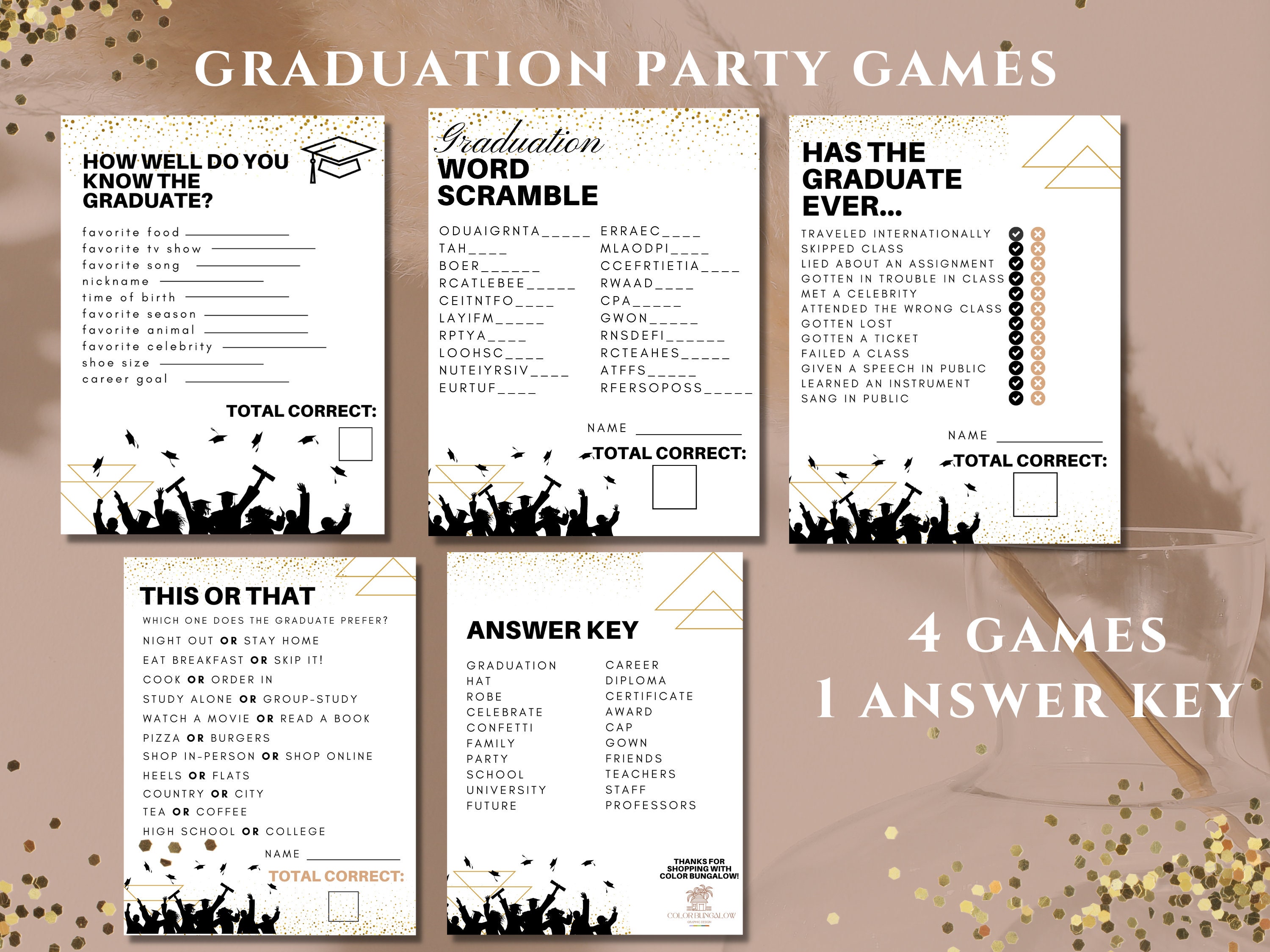 Graduation Party Game Bundle of 4, Answer Key Included, Graduation ...