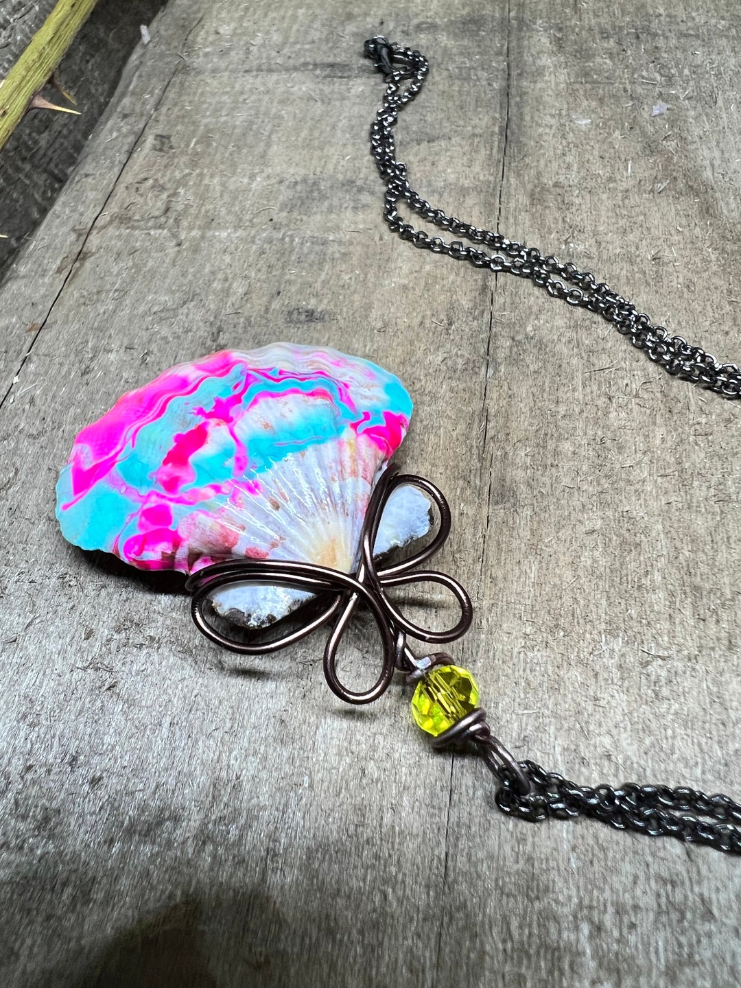 Butterfly Wire Wrapped Hydro Dipped Seashell Necklace - Etsy