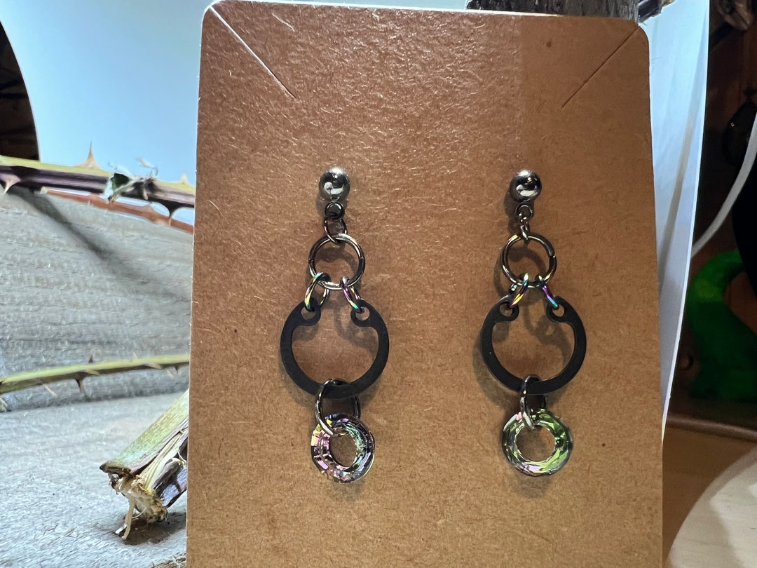 Industrial Rainbow Cosmic Glass Halo Dangle Earrings Stud - Etsy