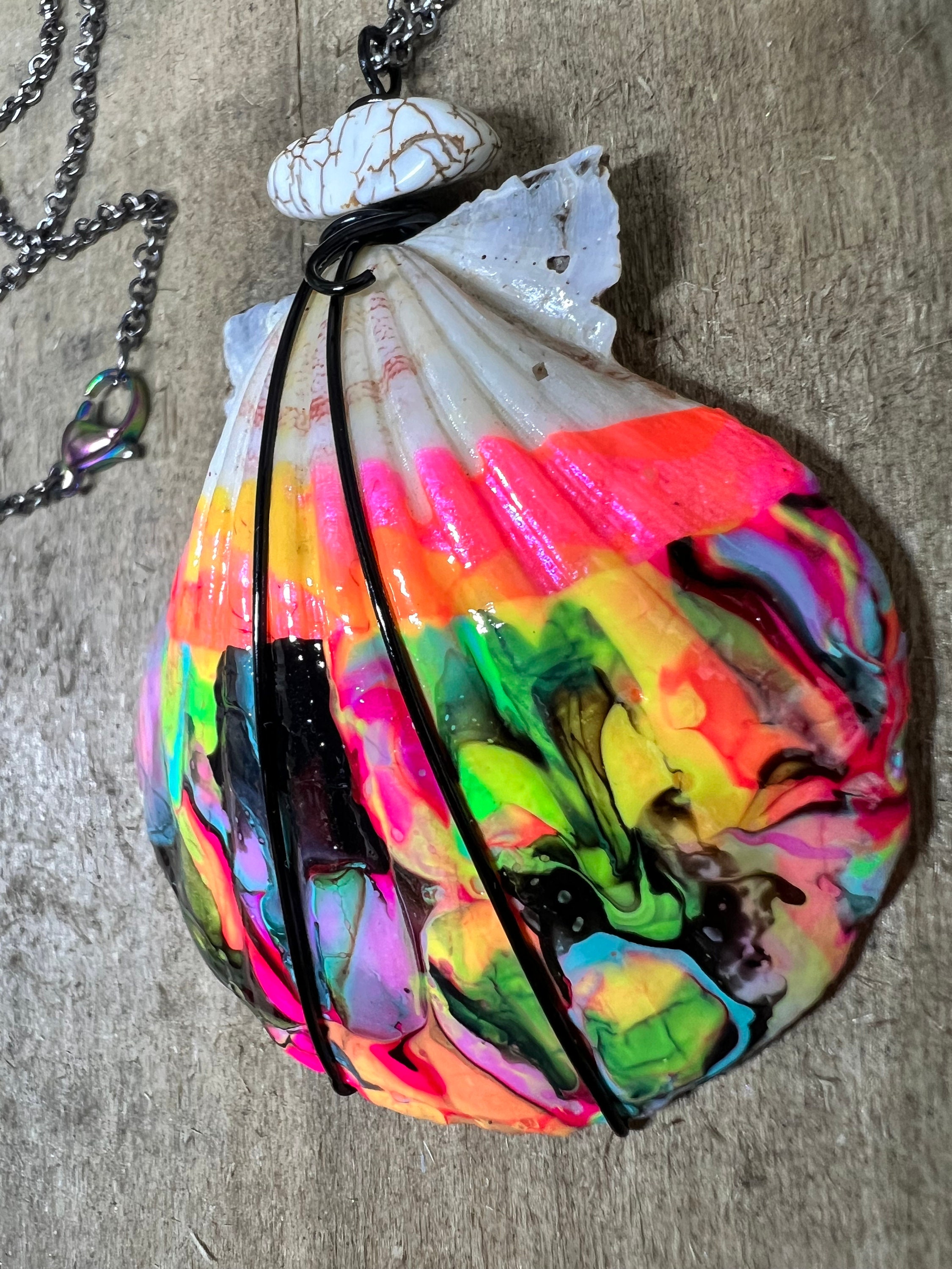 Enamel Hydro Dipper Seashell Wire Wrapped Howlite Pendant Necklace - Etsy