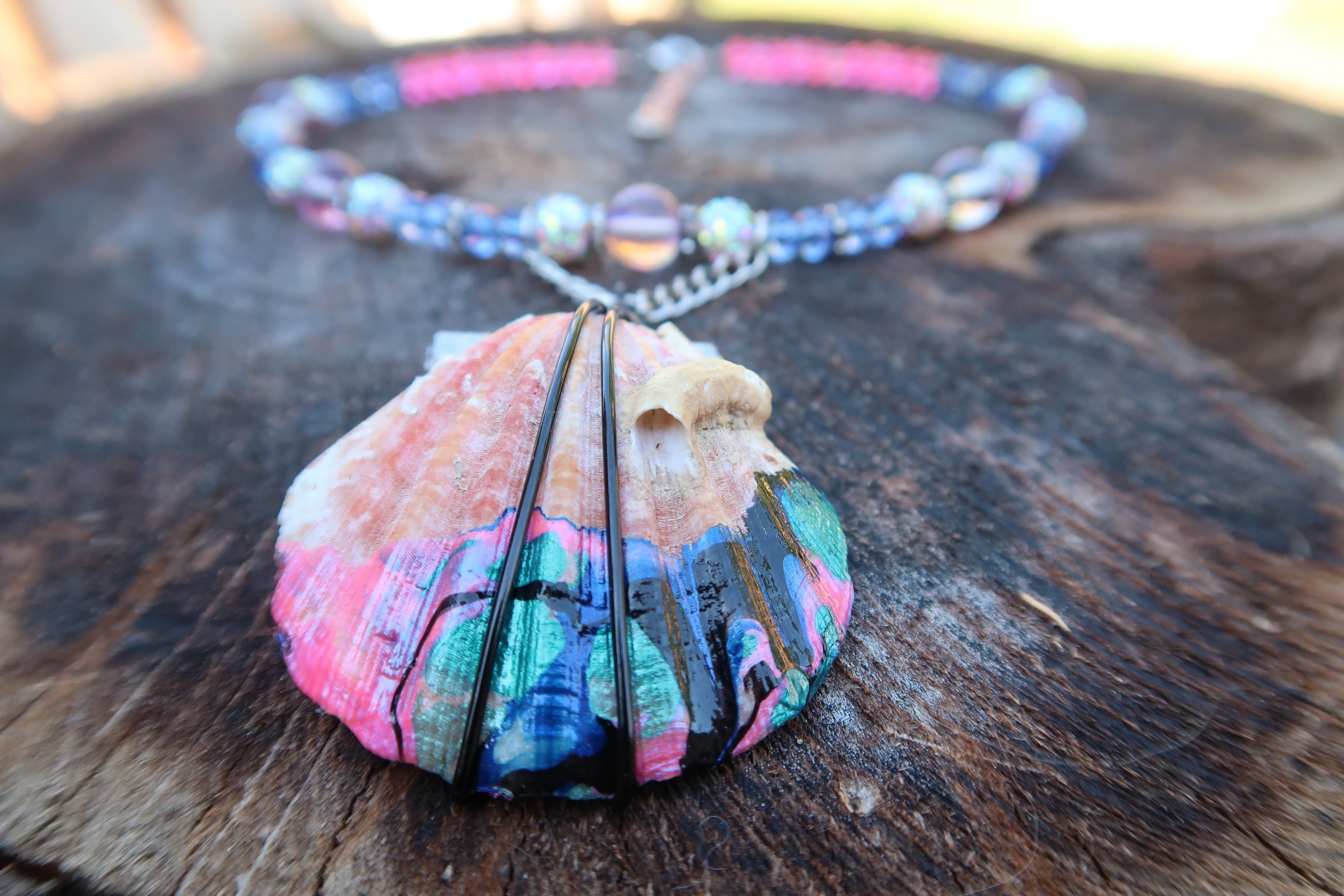Hydro Dipped Neon UV Reactive Seashell Necklace - Etsy