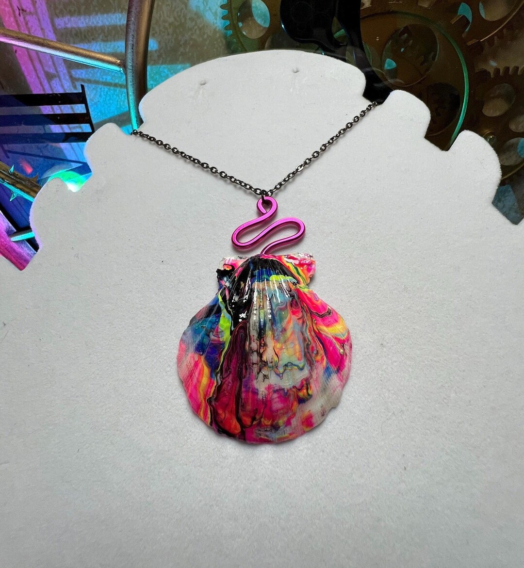 Graffiti Neon UV Reactive Hydro Dipped Seashell Necklace - Etsy
