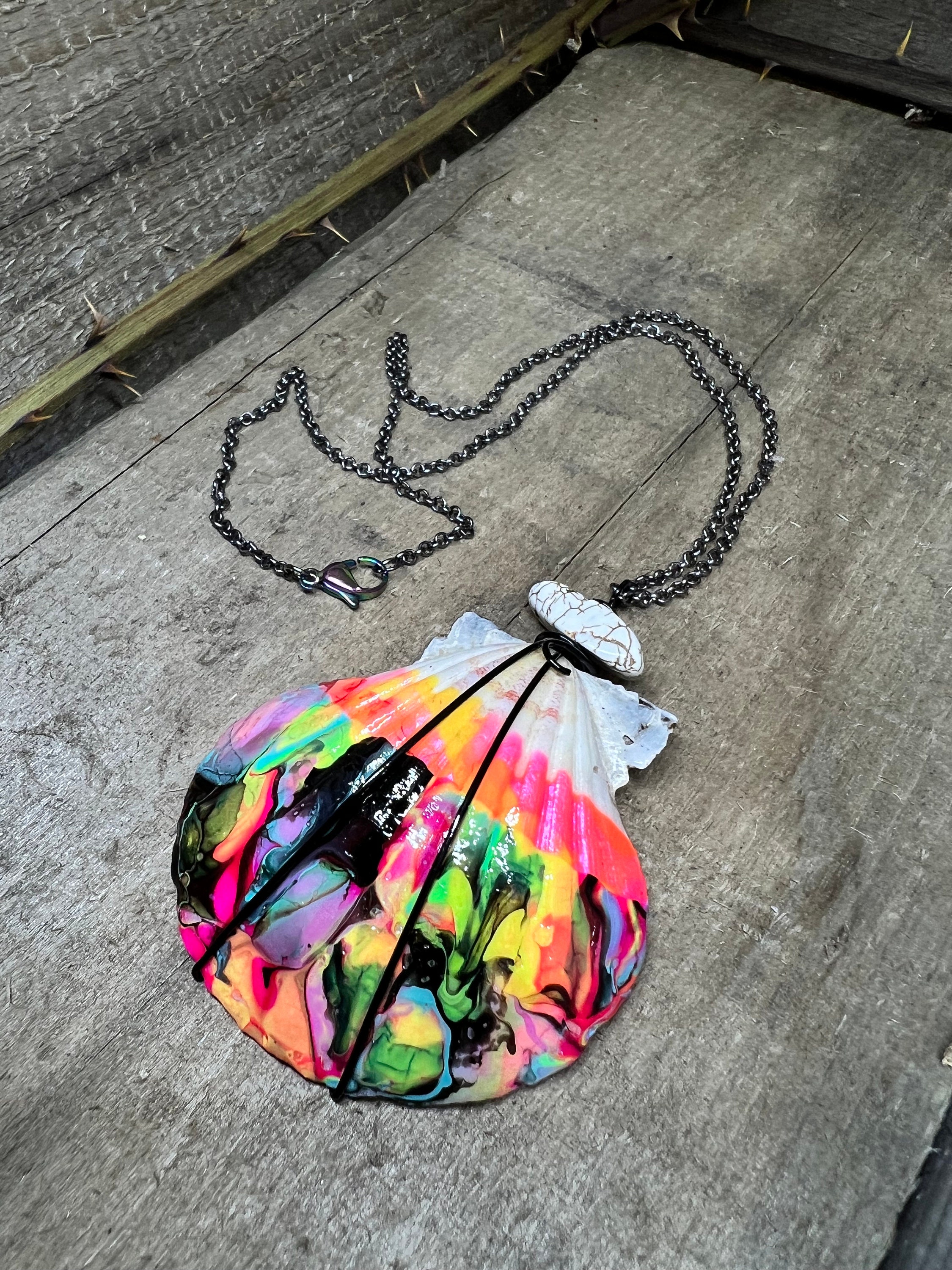 Enamel Hydro Dipper Seashell Wire Wrapped Howlite Pendant Necklace - Etsy