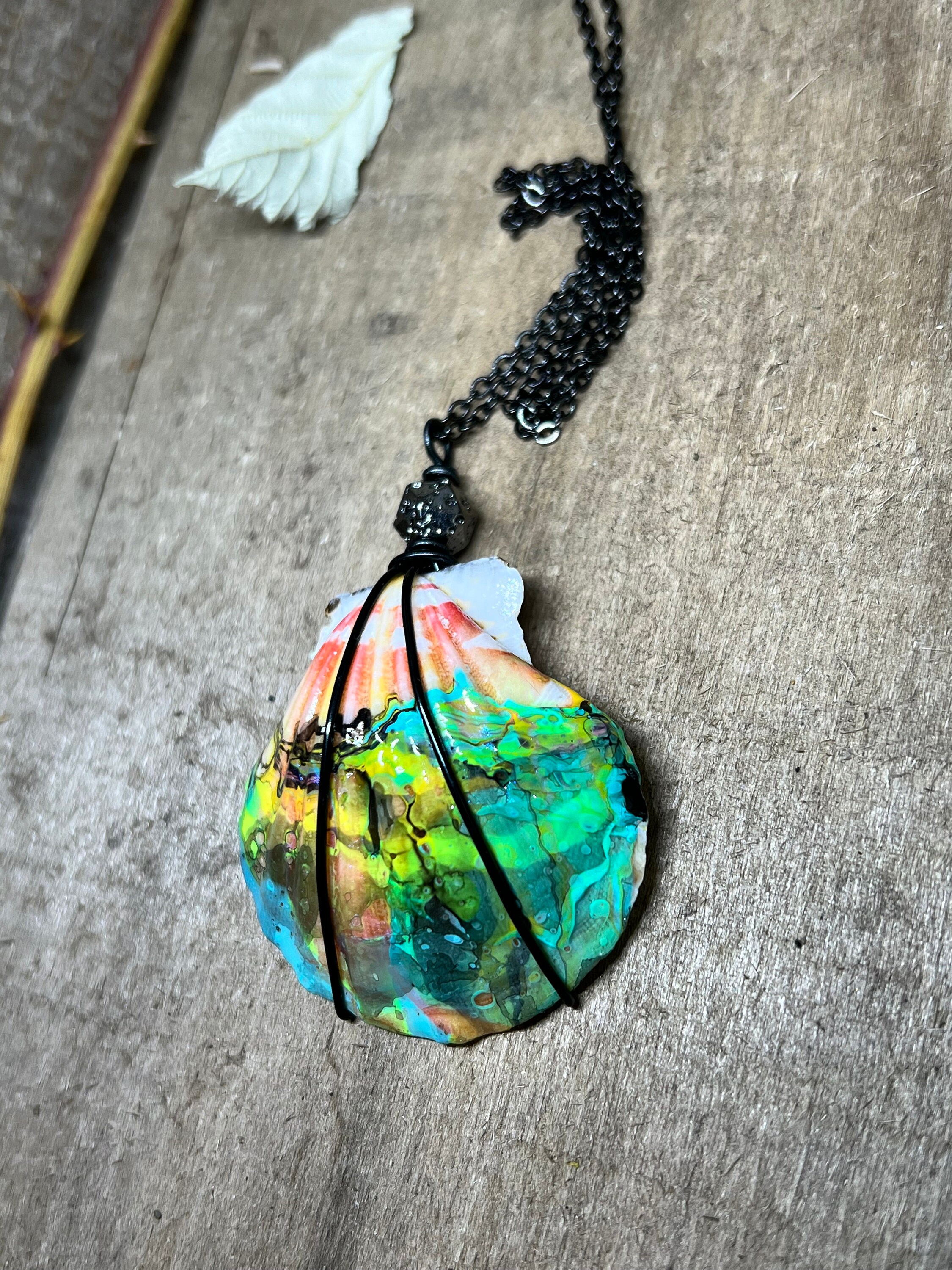 Green Blue Graffiti Enamel Hydro Dipped Color Drip Fluid Art Seashell ...