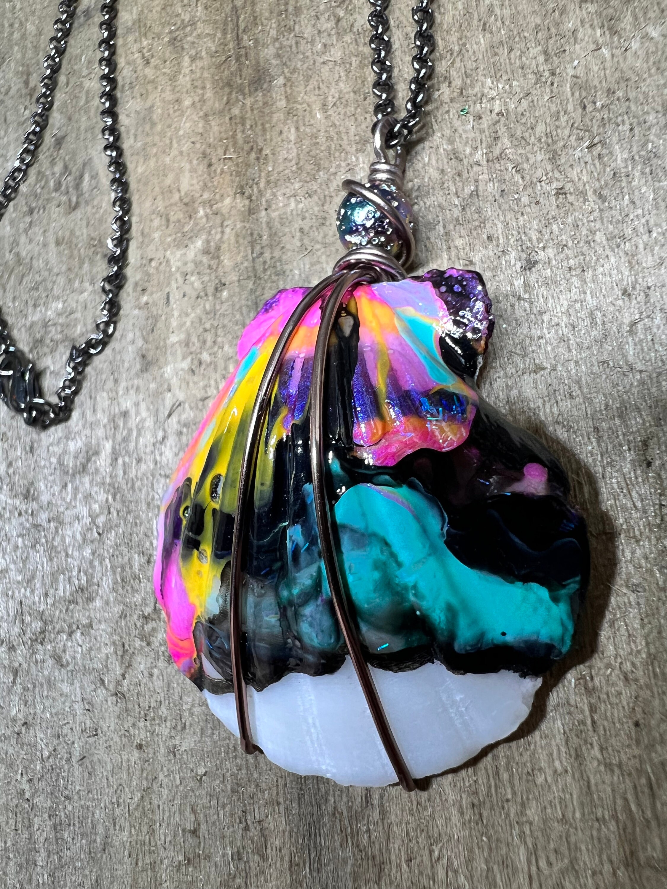 Graffiti Fluid Art Painted Natural Seashell Necklace - Etsy