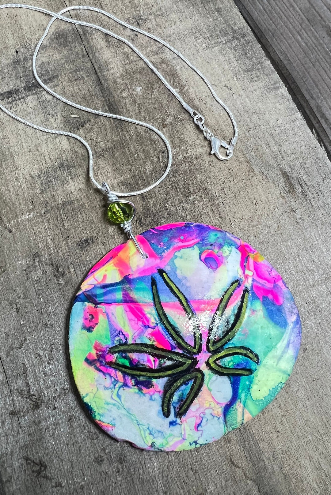 Graffiti Hydro Dipped Painted Sand Dollar .925 Sterling Silver Chain - Etsy