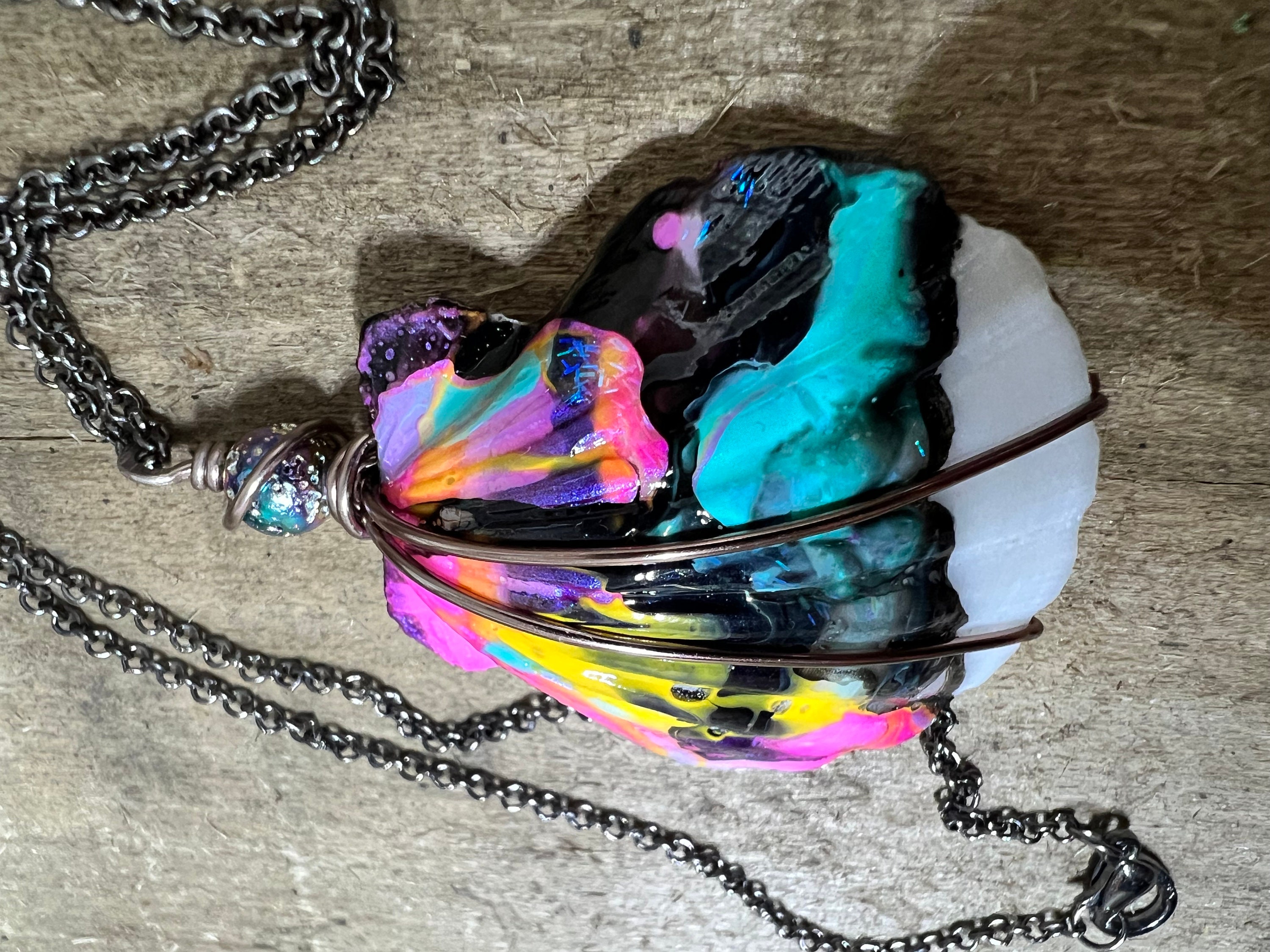 Graffiti Fluid Art Painted Natural Seashell Necklace - Etsy