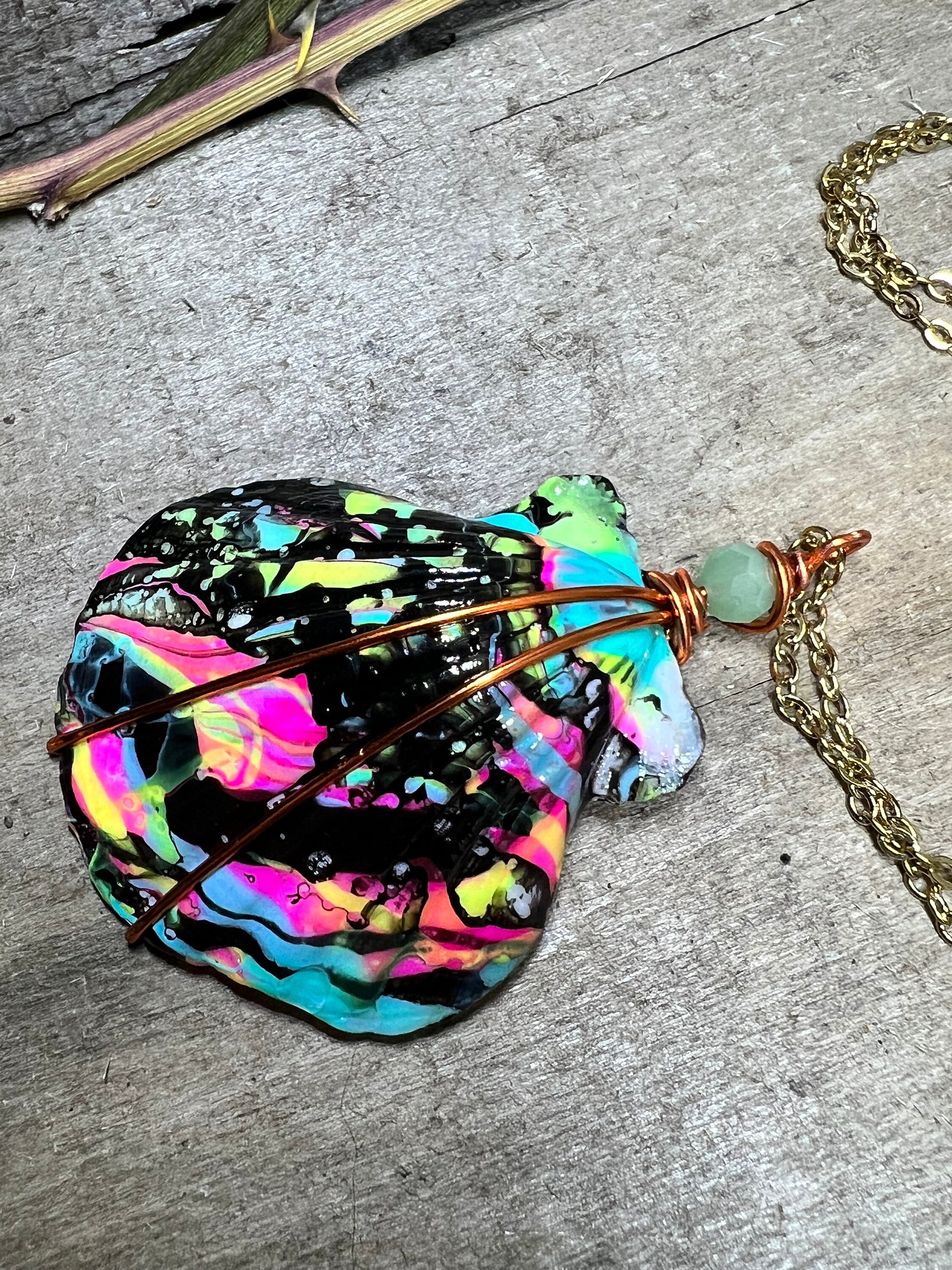 Colorful Graffiti Enamel Fluid Art Painted Natural Seashell Necklace - Etsy