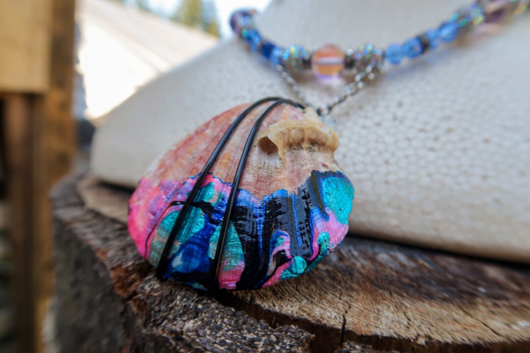 Hydro Dipped Neon UV Reactive Seashell Necklace - Etsy