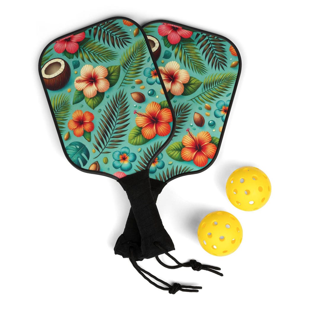 Tropical Floral Pickleball Paddle Set - Vibrant Hibiscus Design, 2 ...