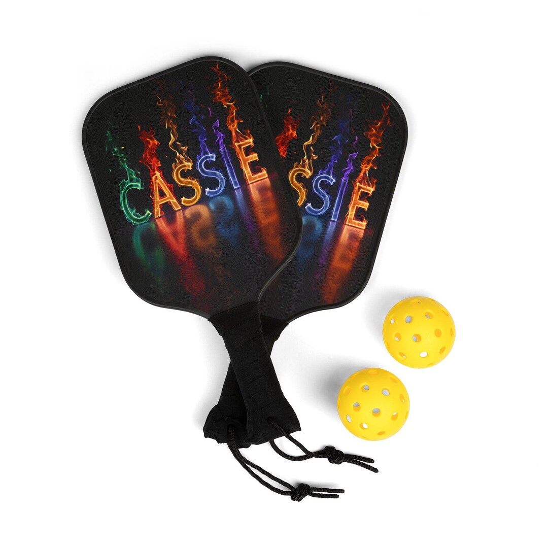Custom Pickleball Kit With Personalized Fiery Name Design With 2 ...
