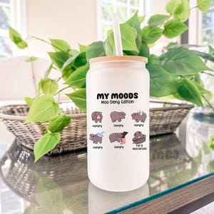 Moo Deng Hippo Glass Can, Viral Merch Cup, Cute Baby Pygmy Hippo ...
