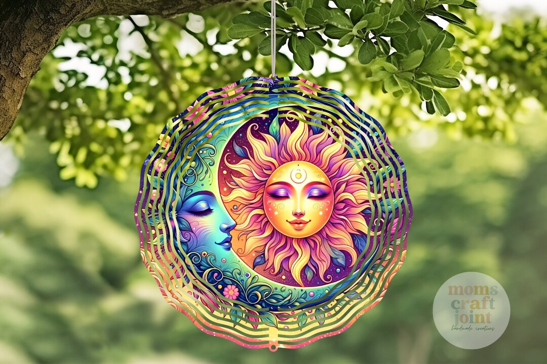 Sun and Moon Wind Spinner, Cresent Moon, Circle Spinner, Vibrant Wind ...