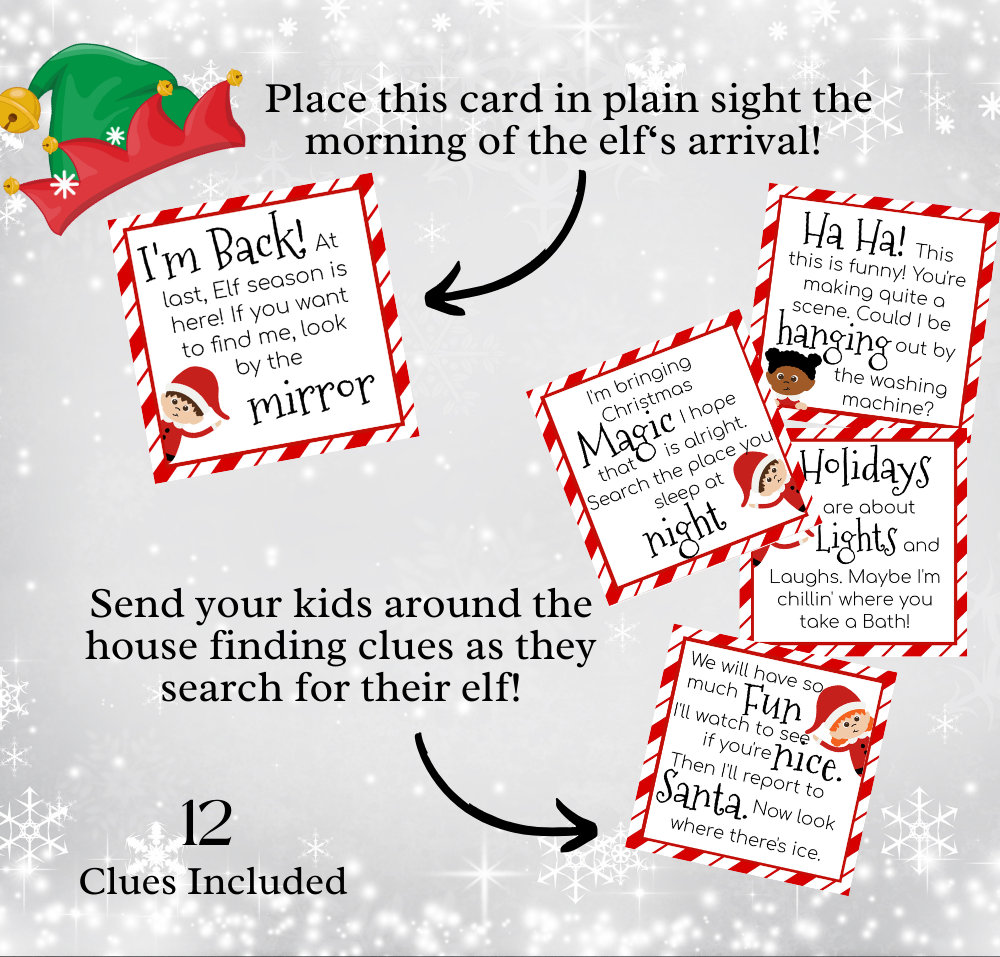 Elf Arrival Day Game, Elf Clue Cards, Elf Arrival Scavenger Hunt, Elf ...