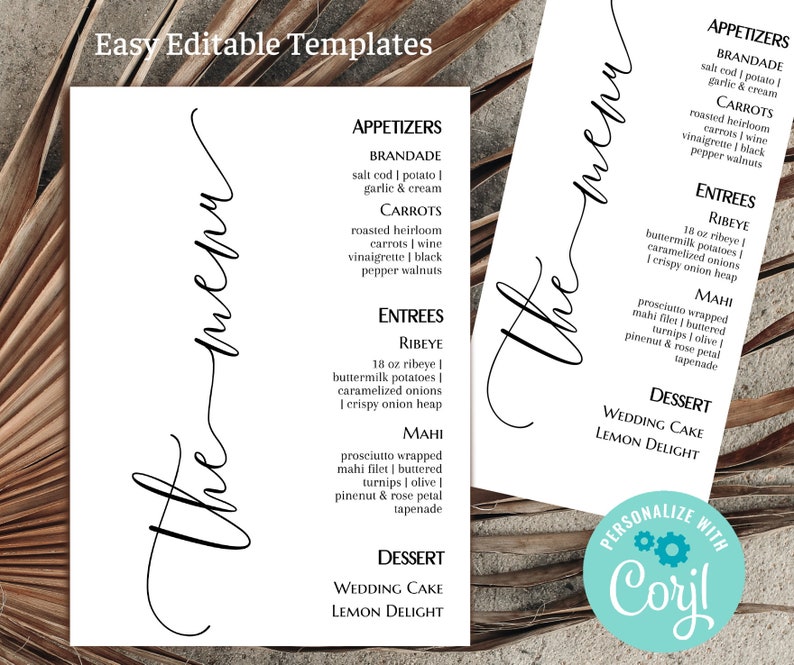 Boho Wedding Menu Template, Editable Calligraphy Menu, Bohemian Menu ...