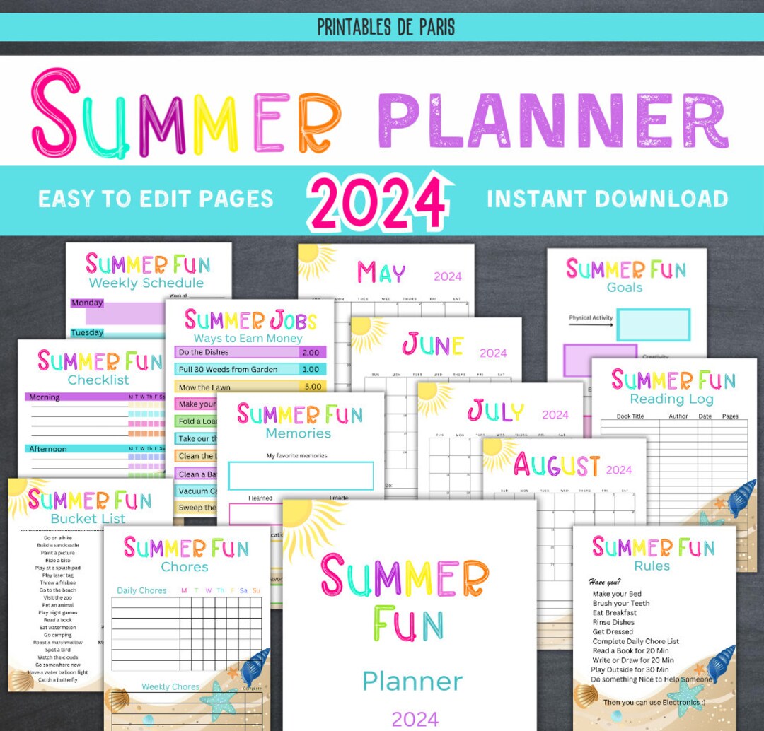 Editable Summer Planner 2024, Printable Summer Kids Planner, Summer ...