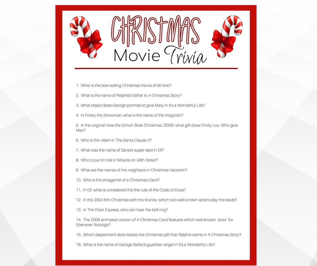 Christmas Movie Trivia Game, Christmas Trivia Printable Game, Christmas ...