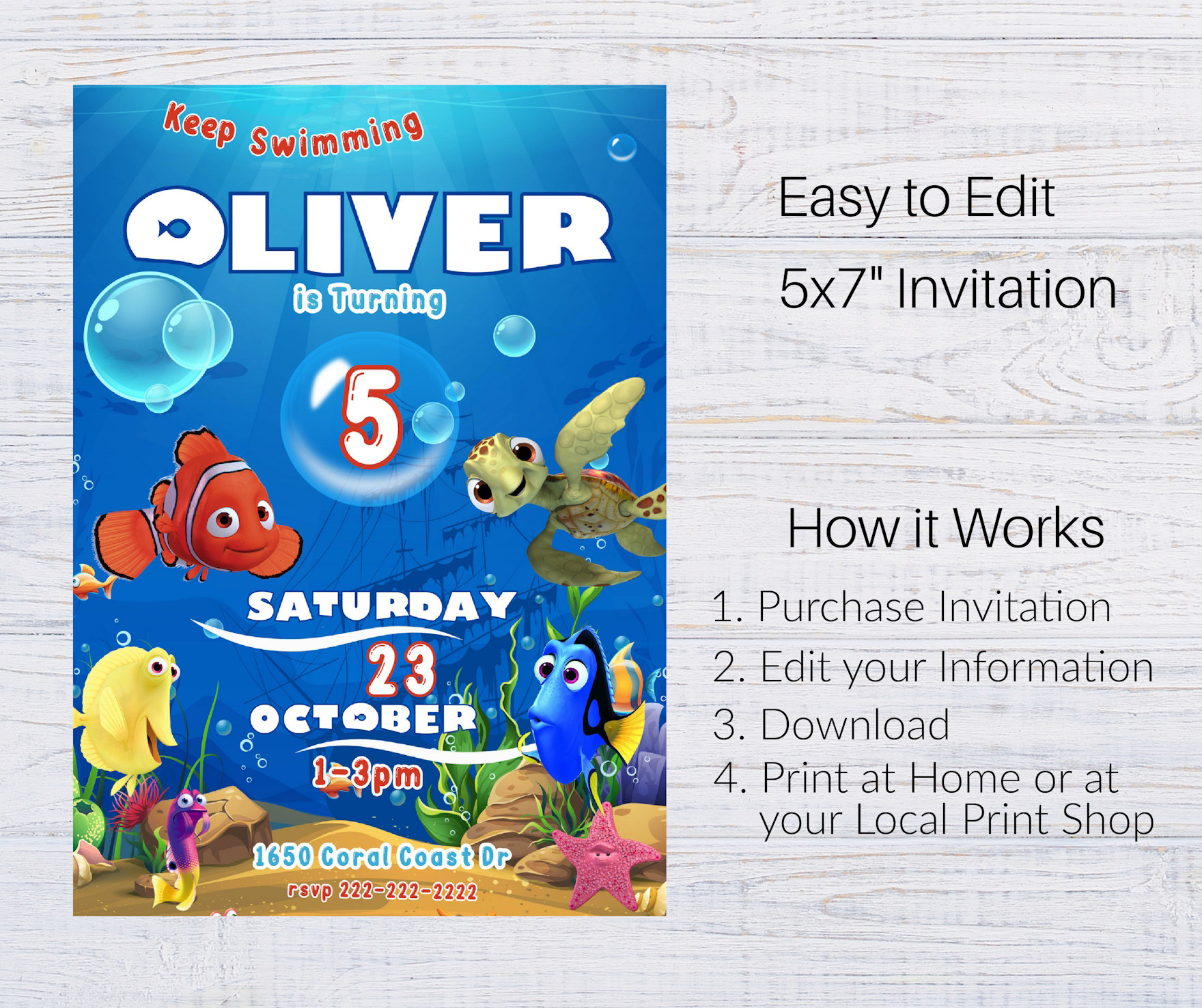 Nemo Birthday Invitation, Nemo Birthday Invite, Dory Birthday ...