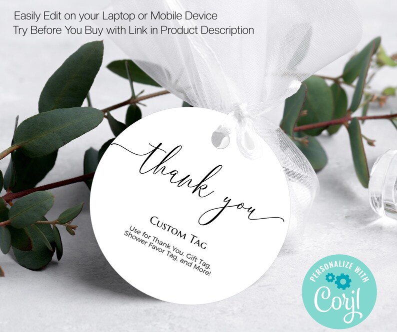 Round Thank You Tag Custom Tag Template Editable Minimalist - Etsy