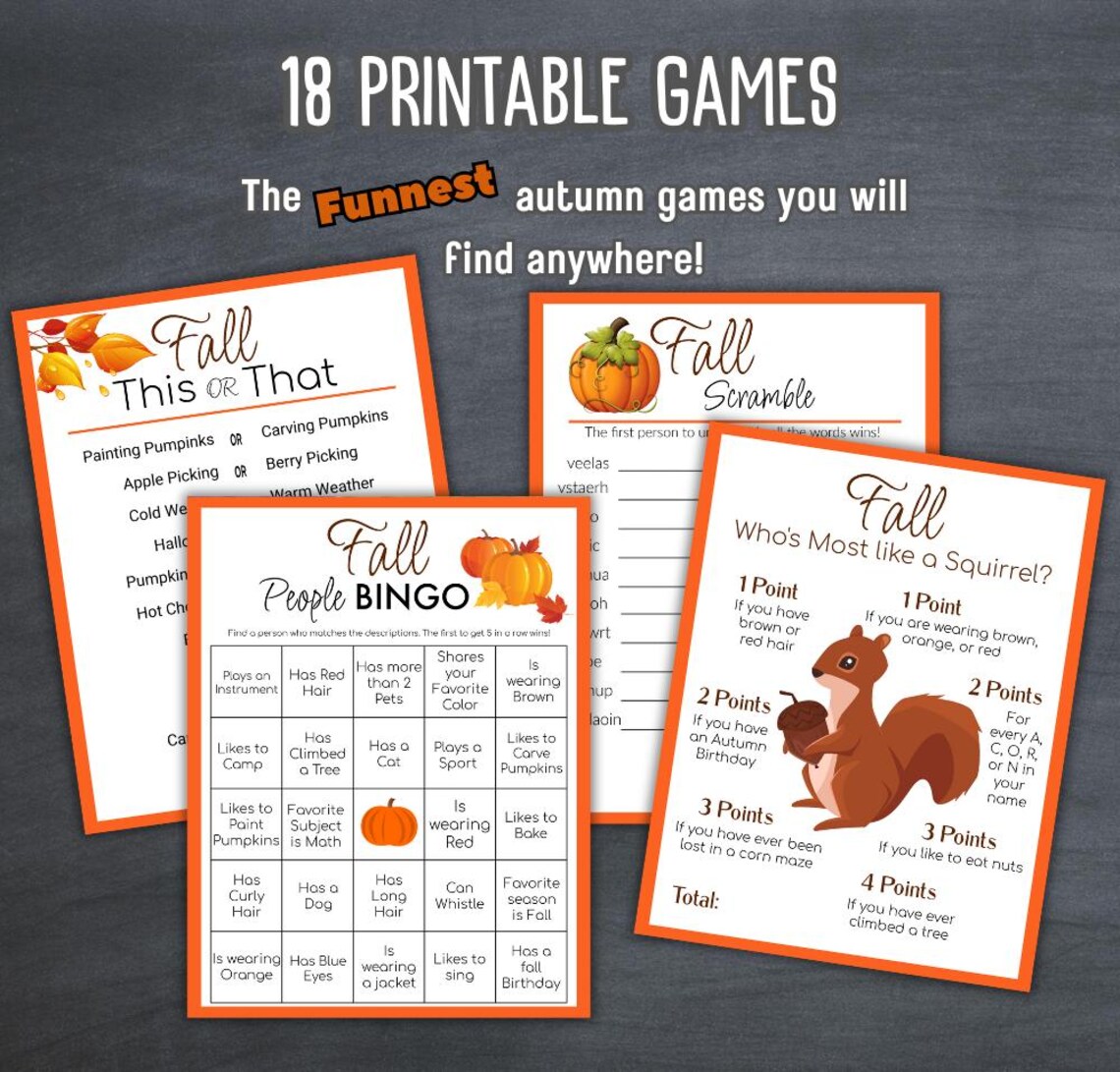 Fall Game Bundle, Fall Printable Games, Fall Family Games, Fall Trivia ...