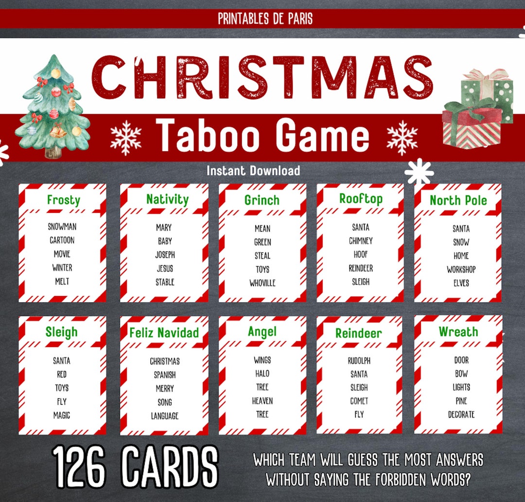 Christmas Taboo Game, Christmas Party Game, Christmas Forbidden Word ...