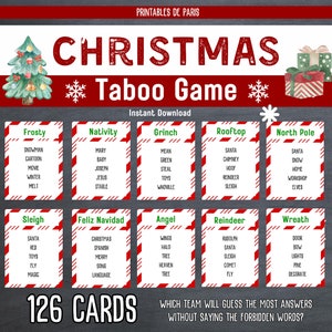 Christmas Taboo Game, Christmas Party Game, Christmas Forbidden Word ...
