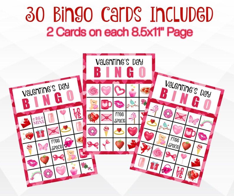Valentine's Day Bingo Valentine Printable Bingo Cards - Etsy