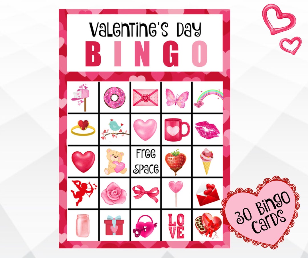 Valentine's Day Bingo, Valentine Printable Bingo Cards, Valentine's ...