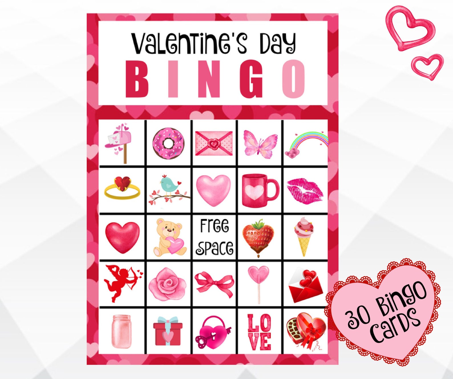 Valentine's Day Bingo, Valentine Printable Bingo Cards, Valentine's ...