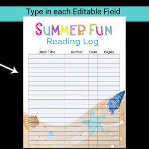Printable Kids Summer Reading Log, Editable Summer Reading Chart ...