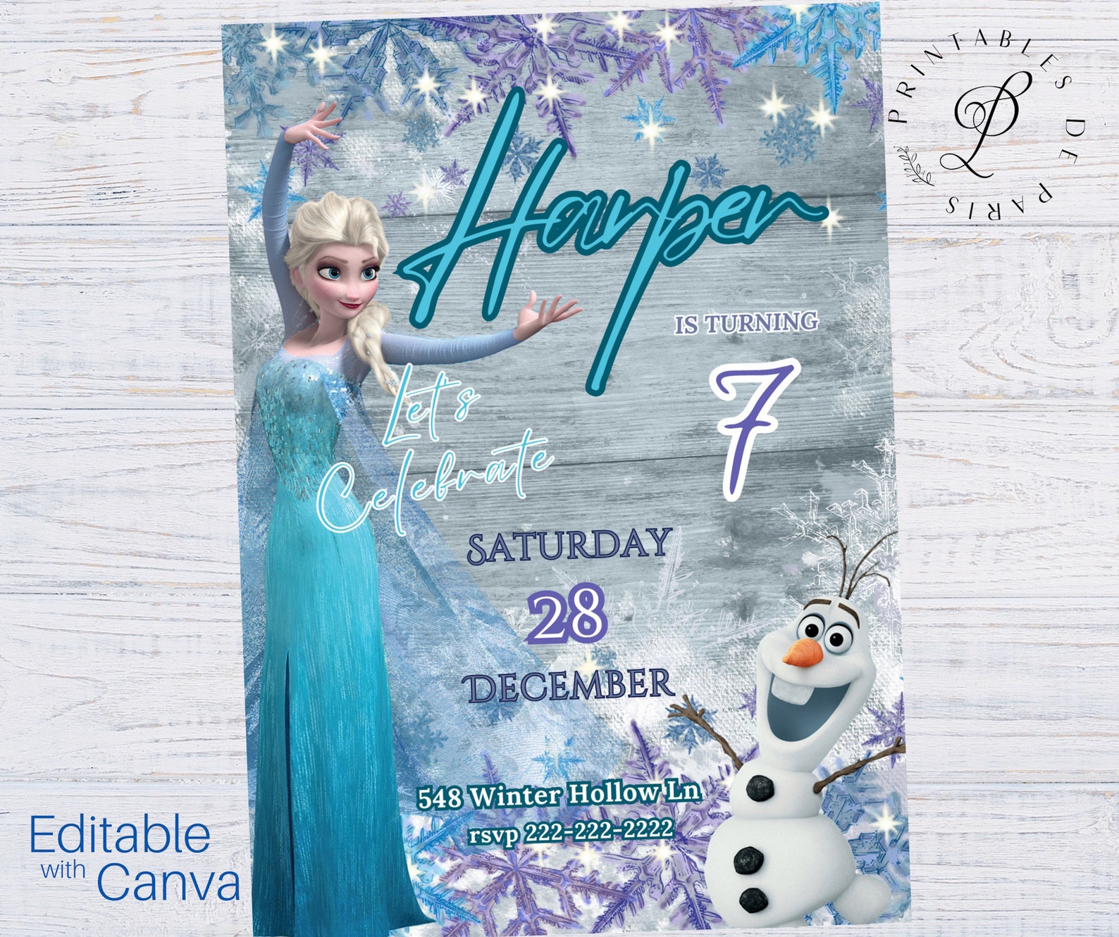 Frozen Birthday Invitation, Elsa Olaf Birthday Invite, Elsa Frozen ...
