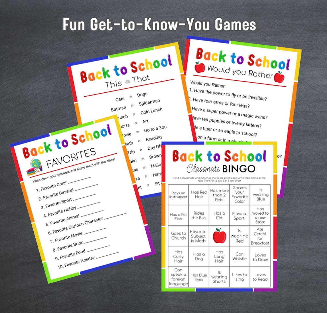 Printable Back to School Games, First Day of School Game Bundle ...