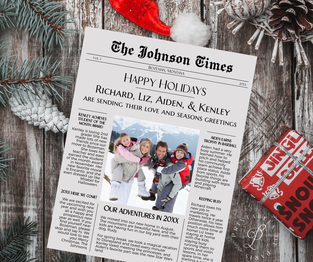 Christmas Newspaper, Christmas Card Template, Christmas Letter, Holiday ...