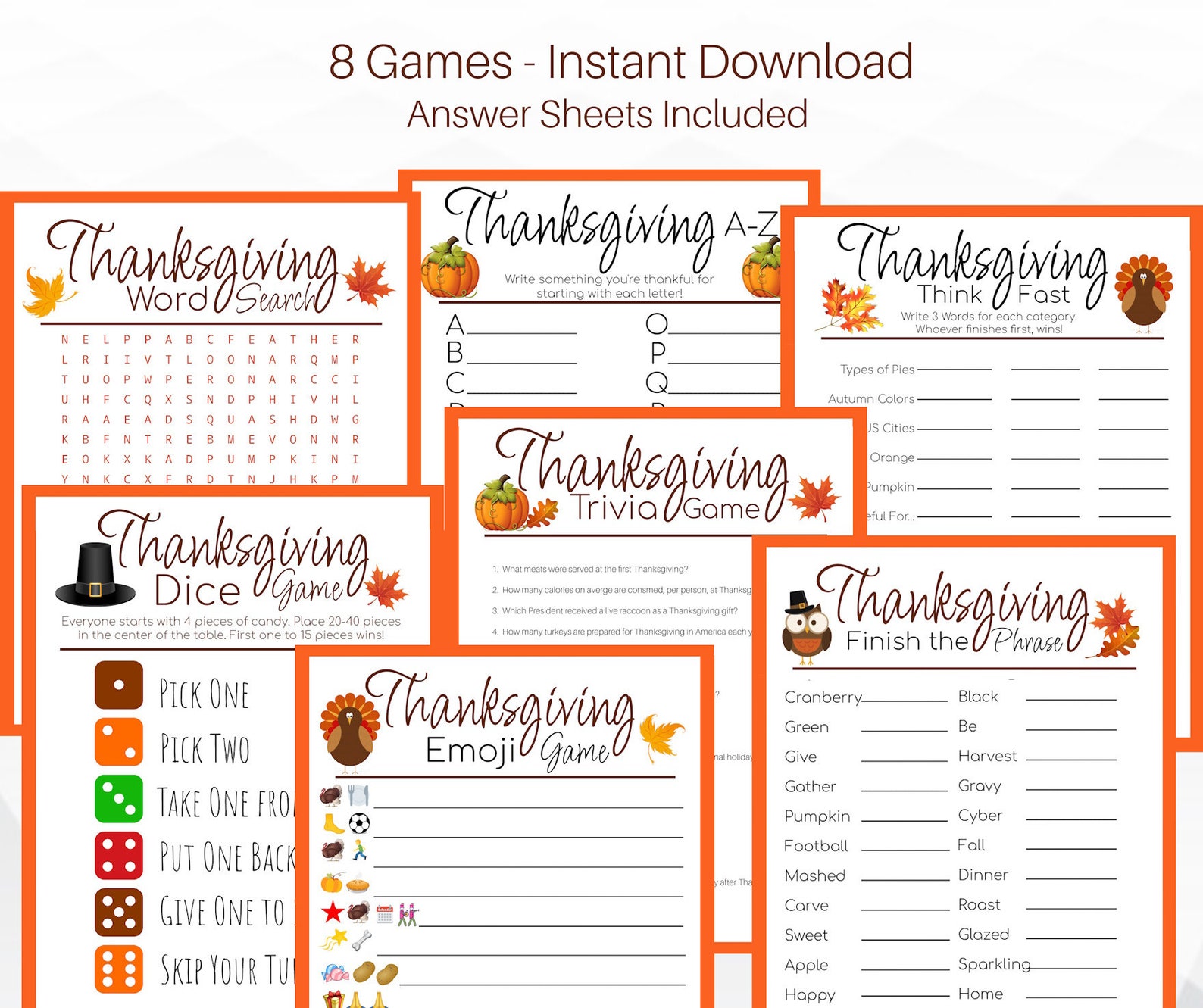 Thanksgiving Game Bundle, Thanksgiving Printable Game, Thanksgiving ...