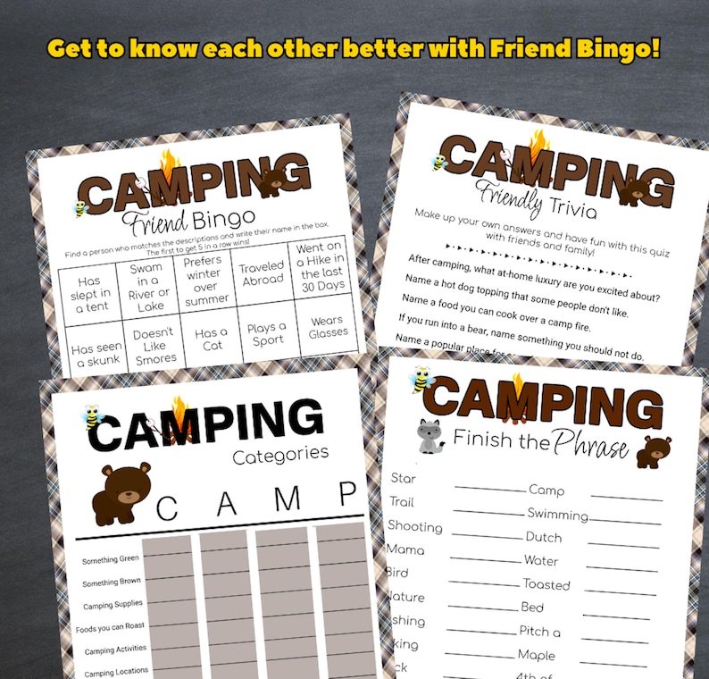 Printable Camping Games With Answer Sheets, Camping Activities, Camping ...