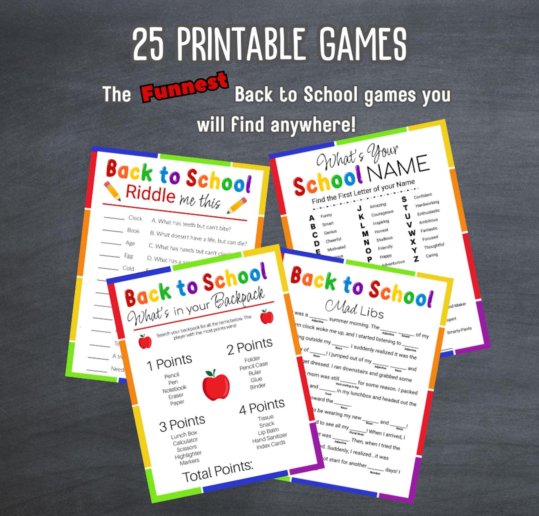Printable Back to School Games, First Day of School Game Bundle ...