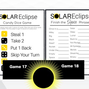 Printable Solar Eclipse Games With Answer Sheets, Solar Eclipse Party ...