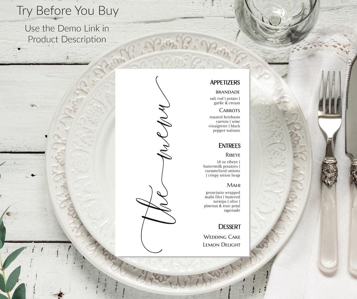 Minimalist Wedding Menu Template Reception Dinner Menu - Etsy
