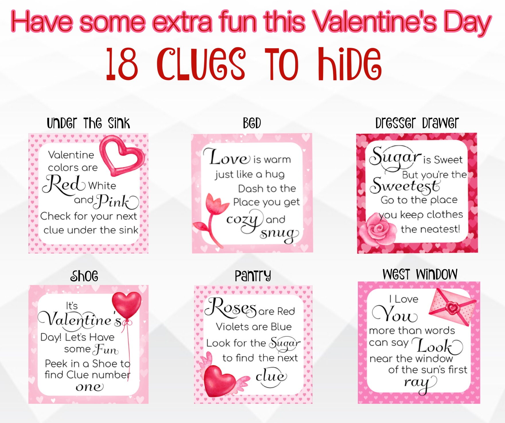 Valentine's Day Scavenger Hunt, Valentine's Treasure Hunt Game ...