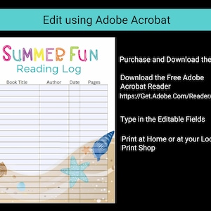 Printable Kids Summer Reading Log, Editable Summer Reading Chart ...