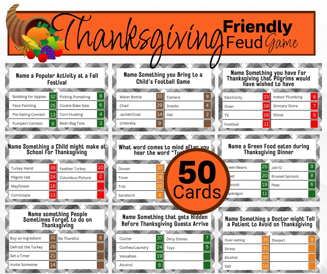 Thanksgiving Friendly Feud Game, Thanksgiving Party Game, Thanksgiving ...